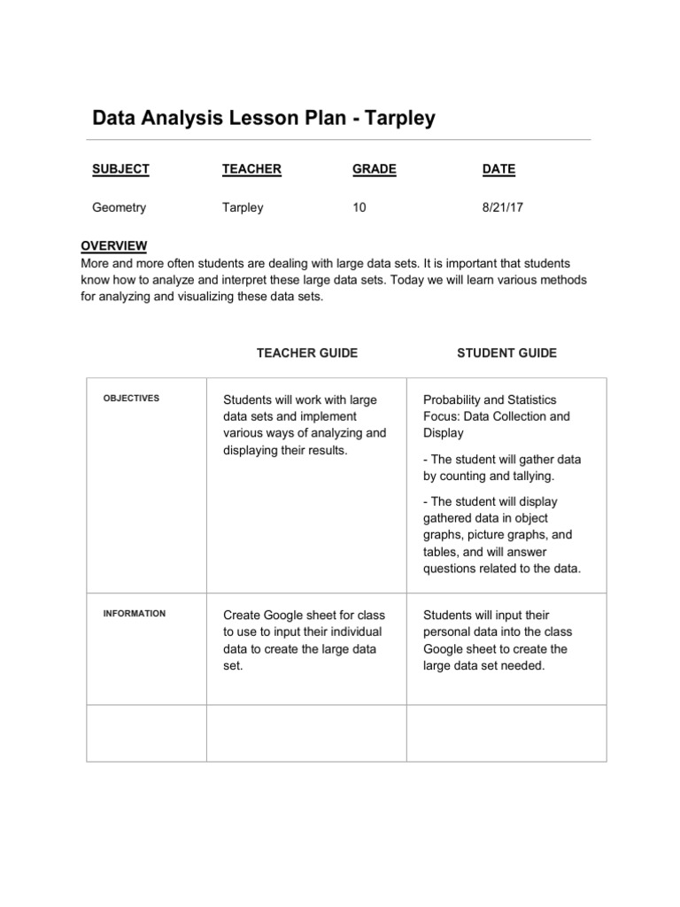 Data Analysis Lesson Plan - Tarpley | PDF | Data | Data Analysis