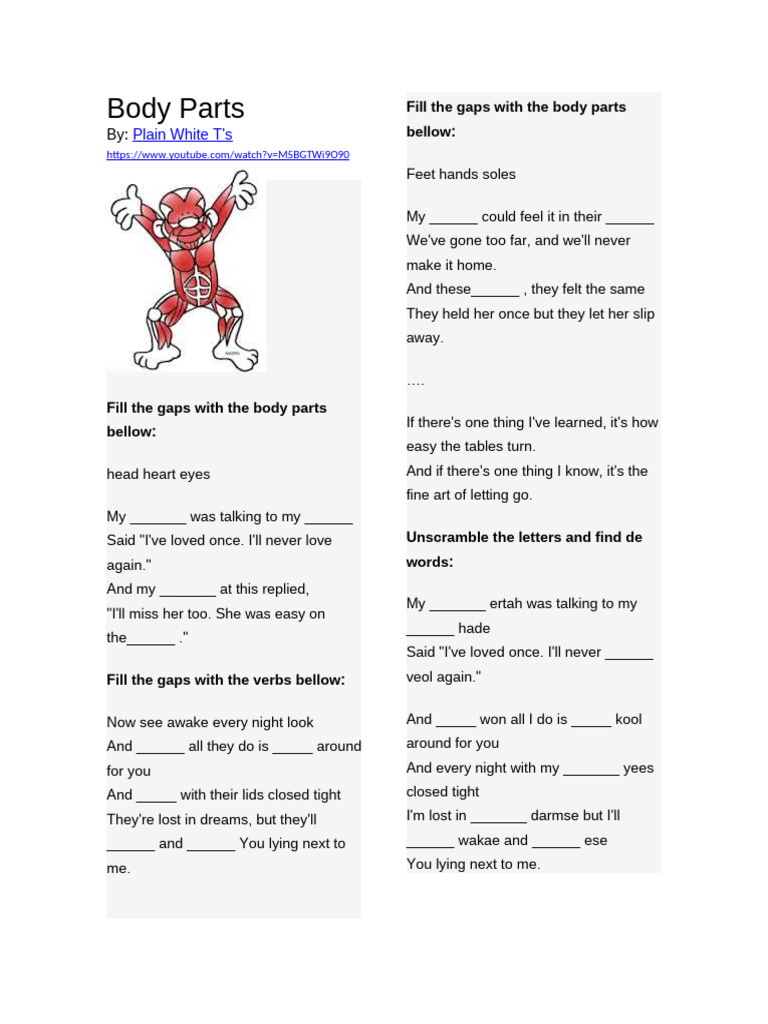 Body Parts Song Activities With Music Songs Nursery Rhymes - 99202 | PDF
