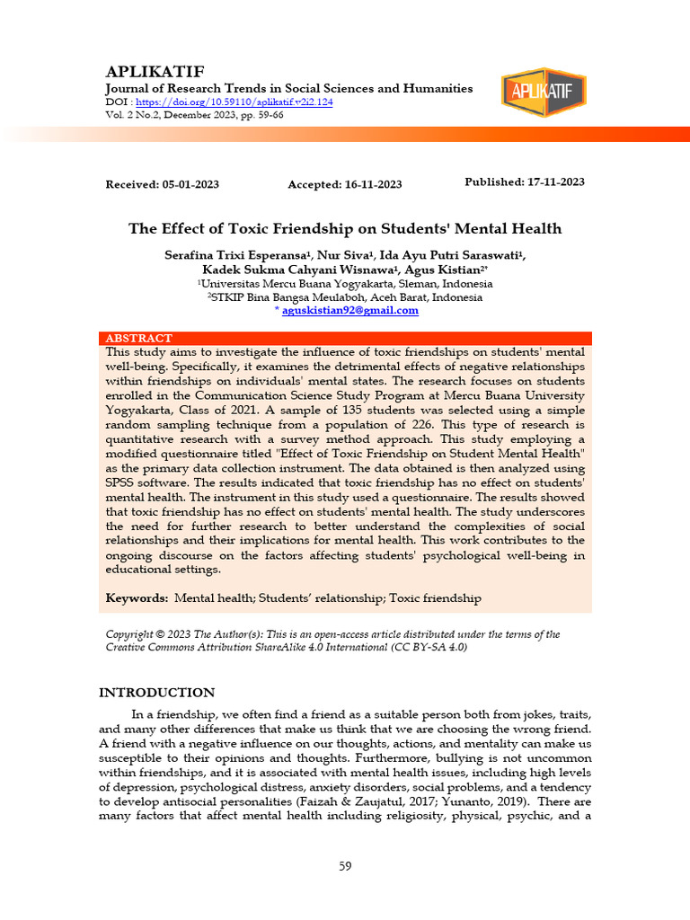 The Effect of Toxic Friendship On Students Mental | PDF | Friendship ...