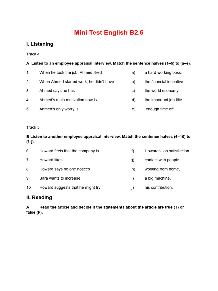 Mini Test: English B2.6 Skills | PDF