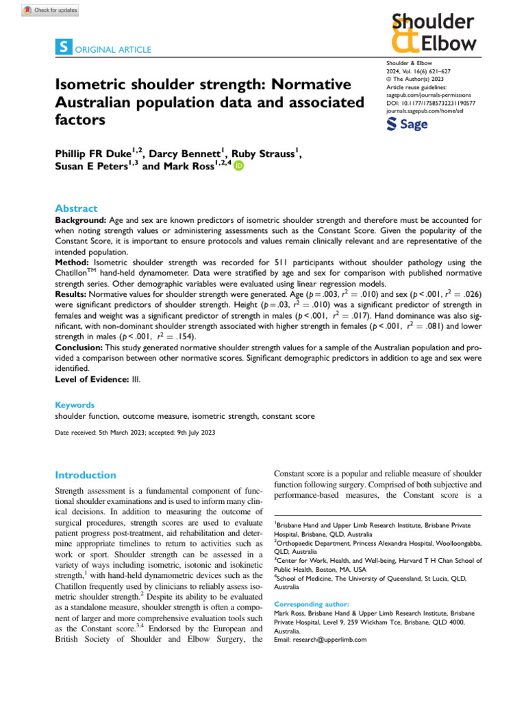 Duke Et Al 2023 Isometric Shoulder Strength Normative Australian ...