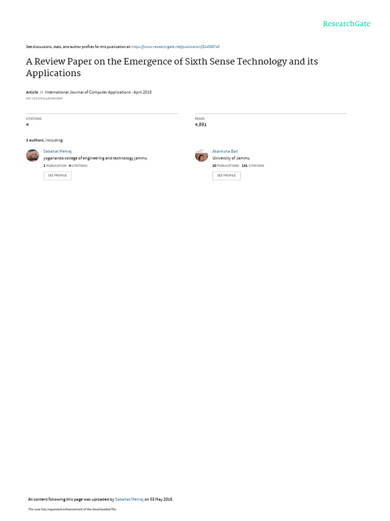 A Review Paper On The Emergence of Sixth Sense Tec | PDF | Smartphone ...