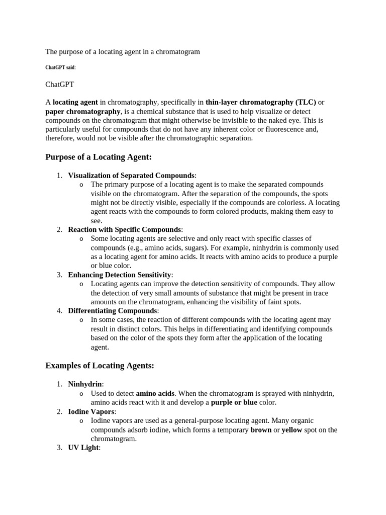 The Purpose of a Locating Agent in a Chromatogram | PDF ...