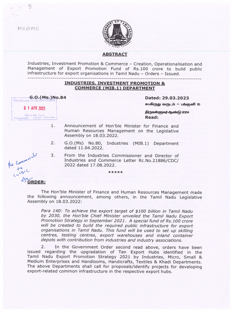 G.O No 84 Rs. 100 Crore. | PDF