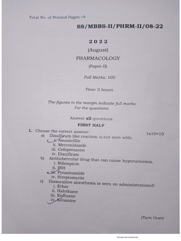 Pharmacology PYQ 2022 Supplementary II | PDF