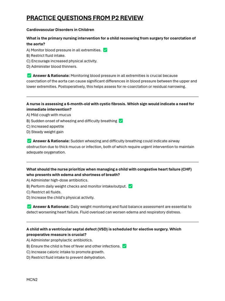 Practice Questions p2 Topics | PDF | Chronic Condition | Diseases And ...