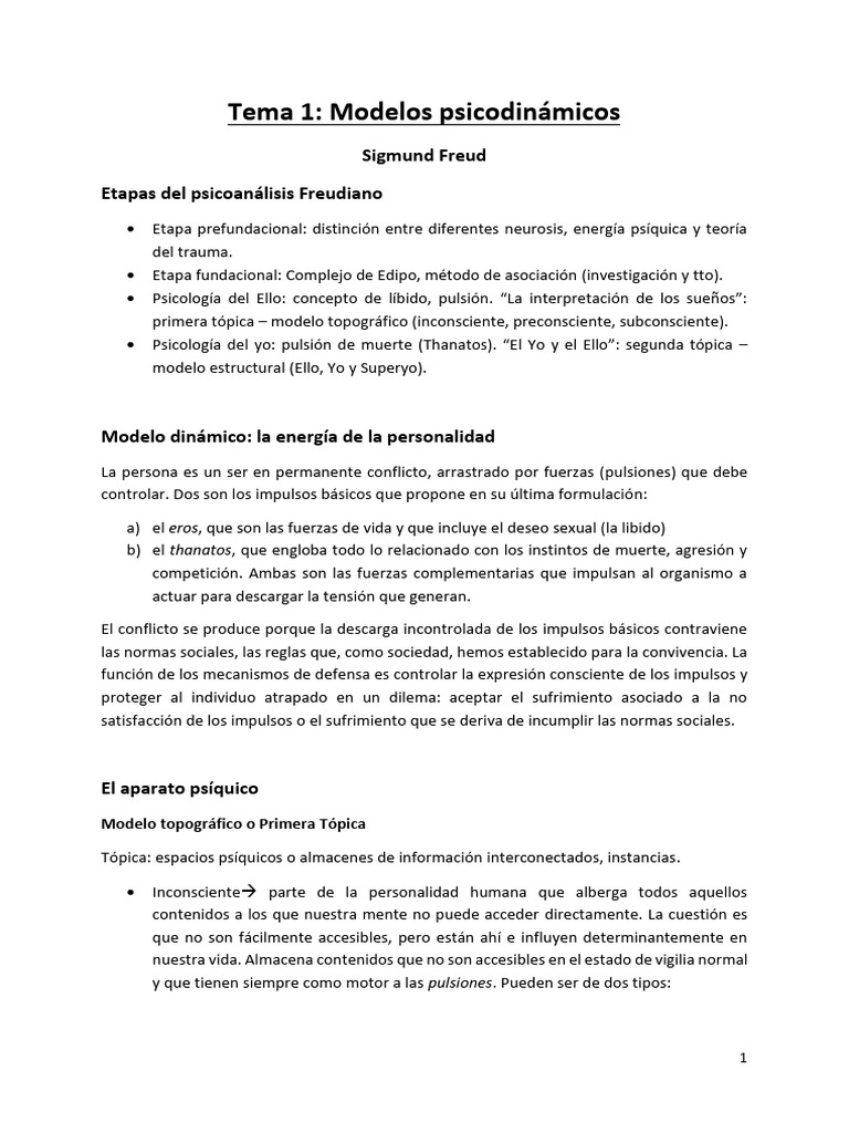 Tema 1 | PDF | Mente inconsciente | Psicoanálisis