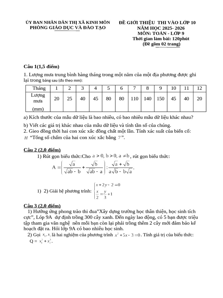 Pham Quân - Toán 9 -ĐỀ GIỚI THIỆU 0133 | PDF