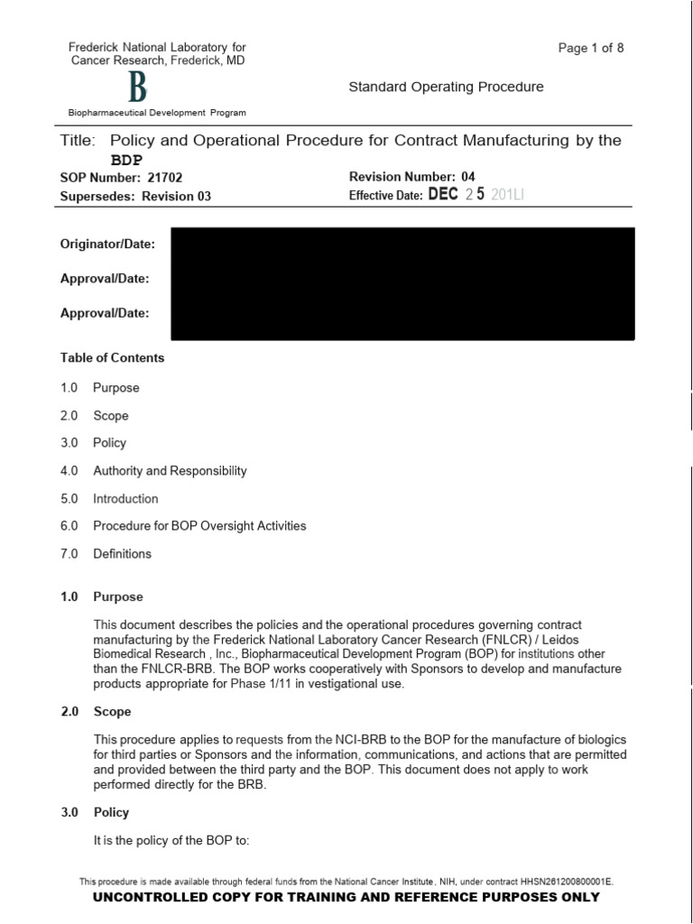 Contract Manufacturing SOP for Biopharmaceuticals | PDF | Clinical ...