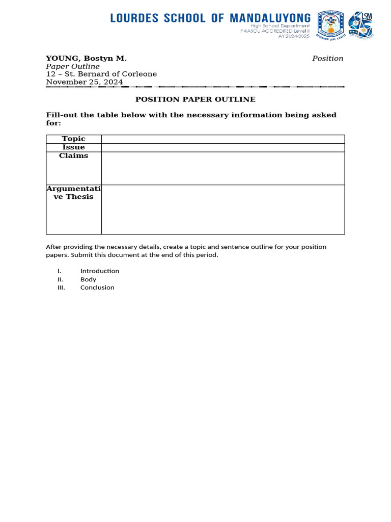 Position Paper Outline Template | PDF