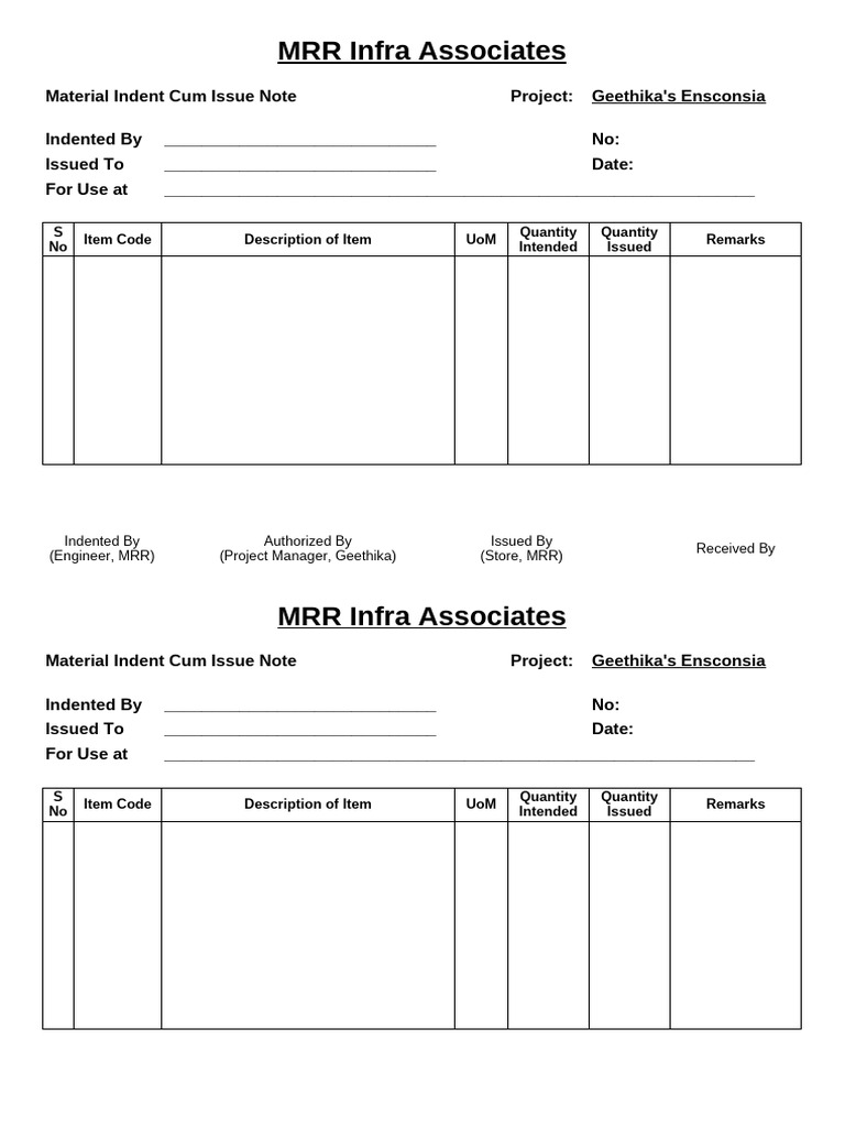 Material Issue Indent | PDF