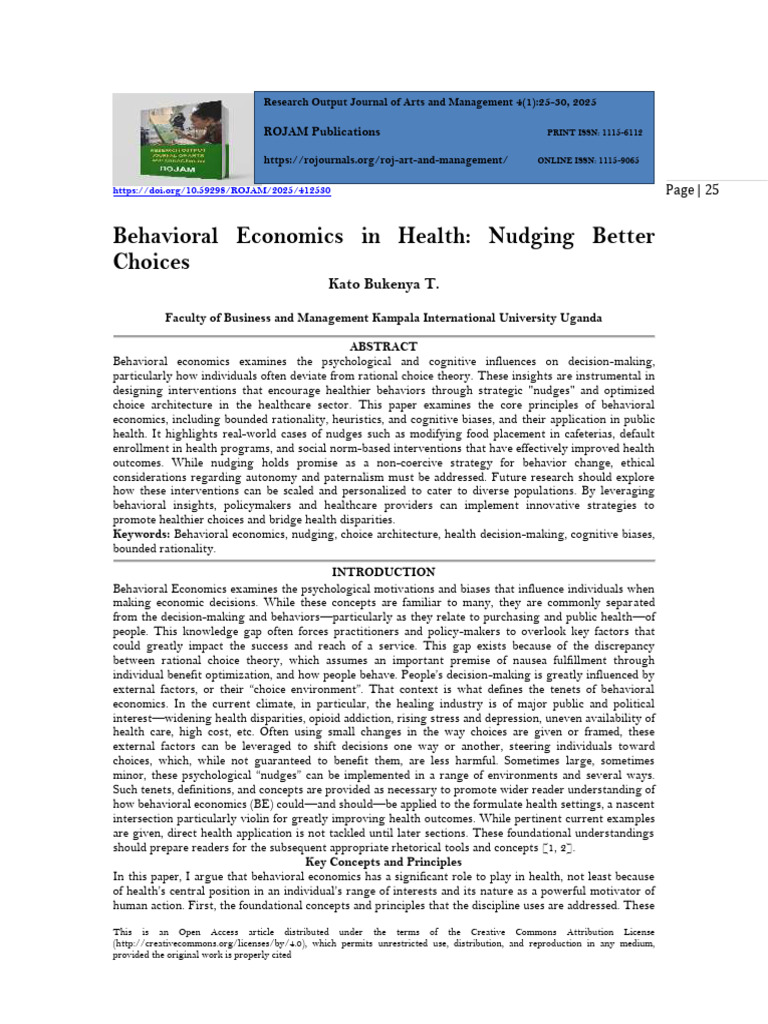 Behavioral Economics in Health: Nudging Better Choices (WWW - Kiu.ac ...