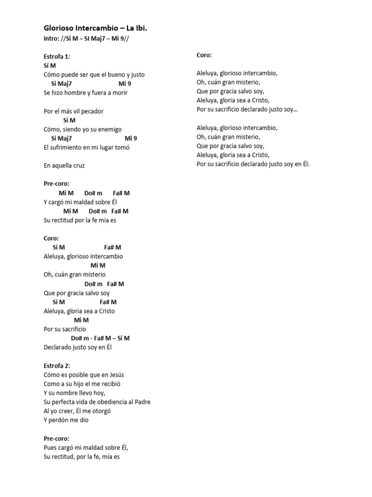 Glorioso Intercambio - Letra y Acordes | PDF