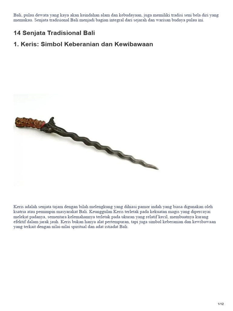 Top 14+ Senjata Tradisional Bali, Kenali Keindahan dan Kekuatannya! - ALONGWALKER | PDF