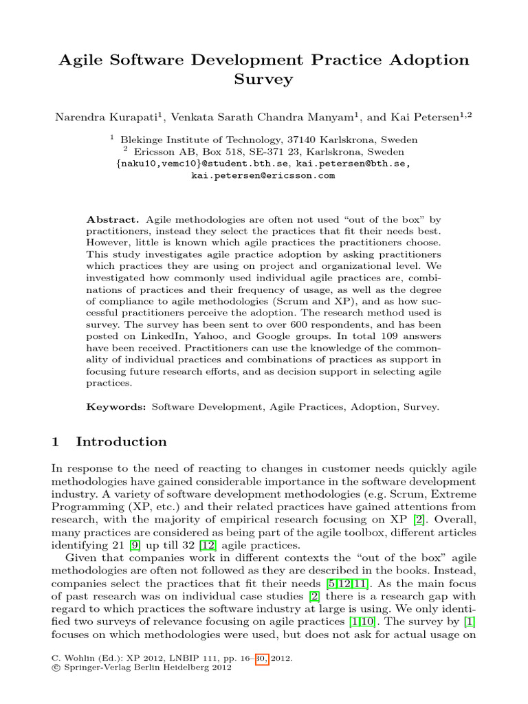 Agile Software Development Practice Adoption Survey | PDF | Agile Software Development
