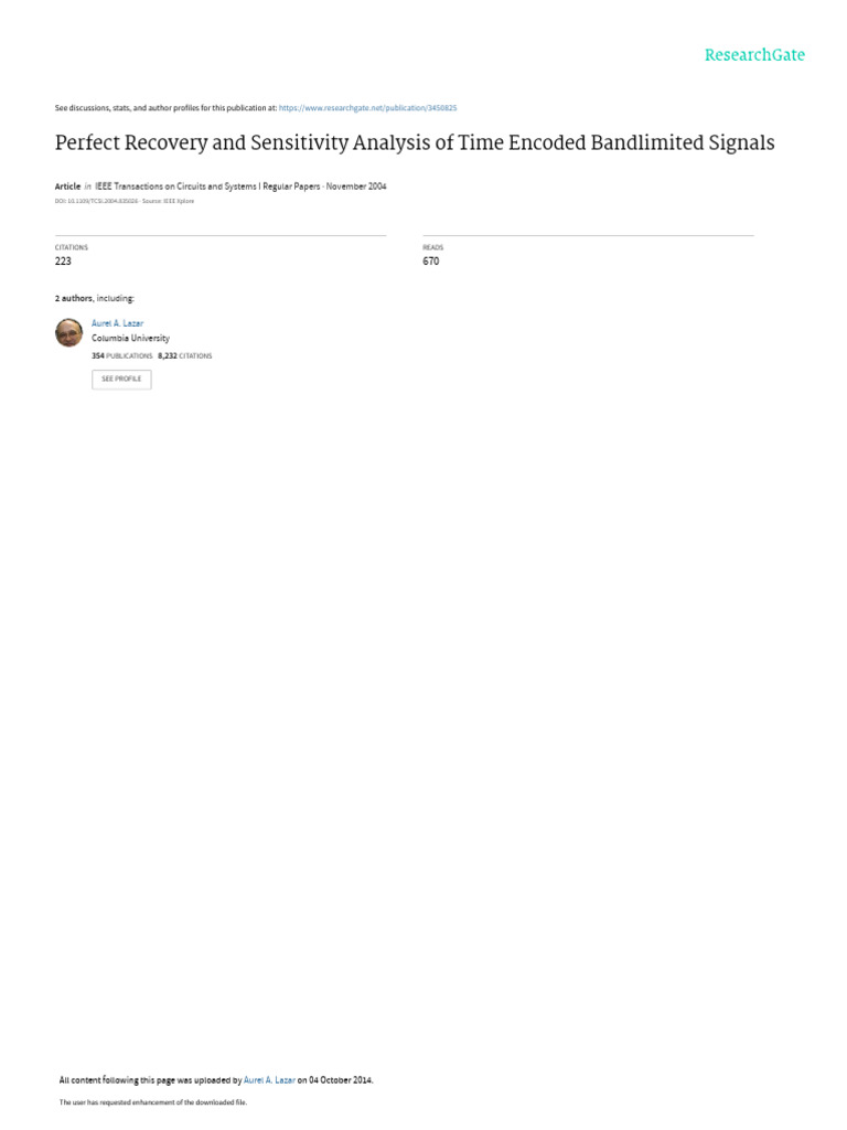 Perfect Recovery and Sensitivity Analysis of Time Encoded Bandlimited Signals | PDF | Sampling ...