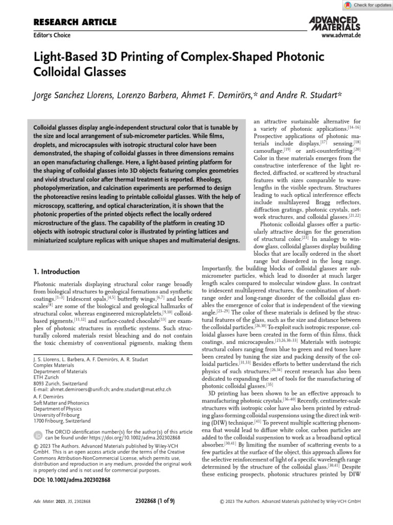 Advanced Materials - 2023 - Llorens - Light Based 3D Printing of ...