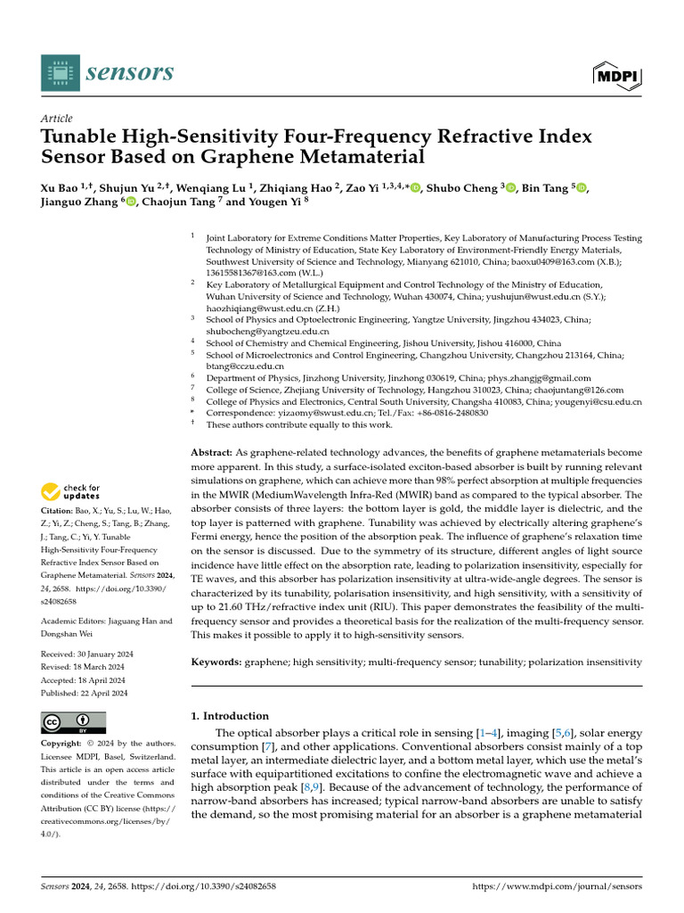 Tunable High Sensitivity 4 Frequency Refractive Index Sensor Based On Graphene | PDF | Waves ...