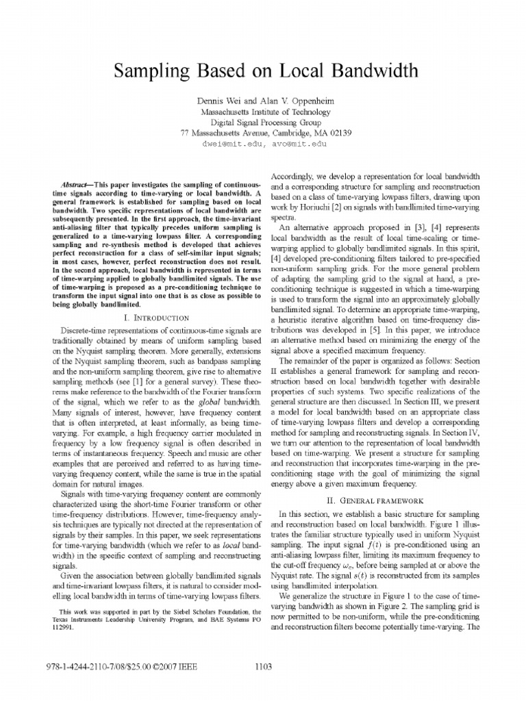 Sampling Based On Local Bandwidth | PDF | Sampling (Signal Processing ...