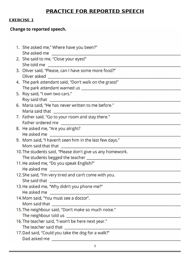 Practice For Reported Speech | PDF