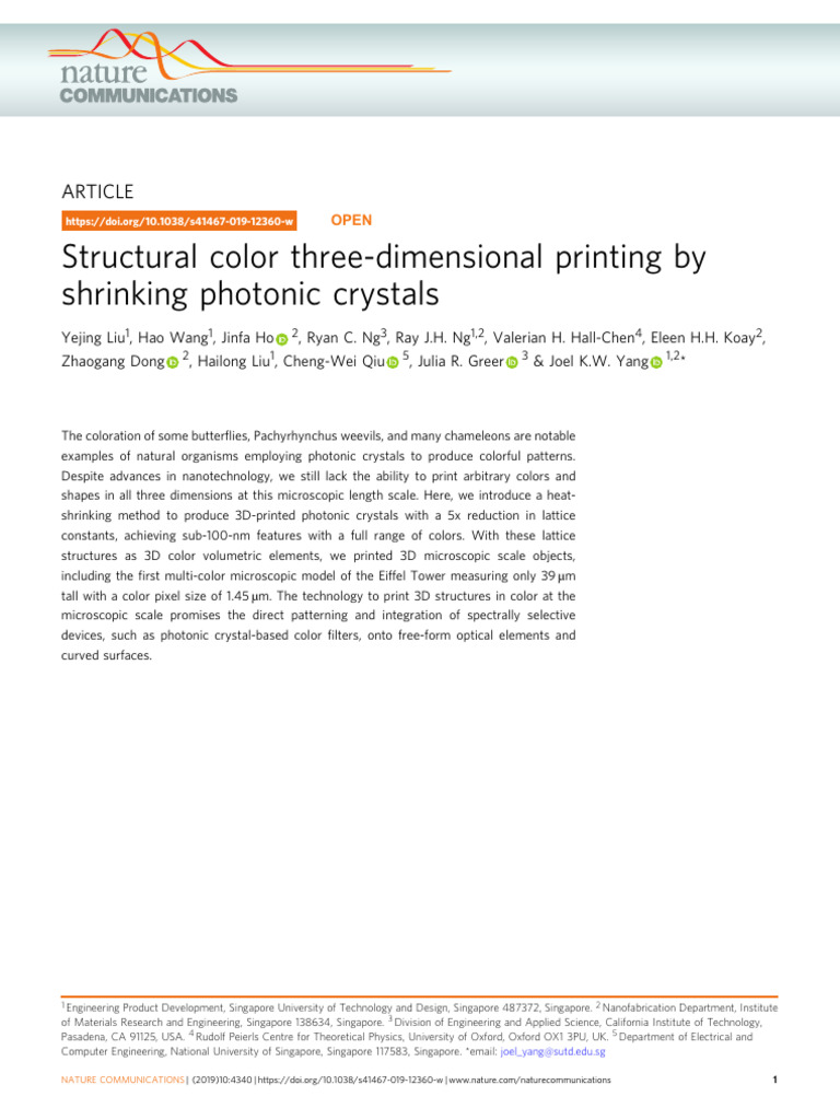 Two Photon Structural Color Paper | PDF | Photolithography | Physical ...