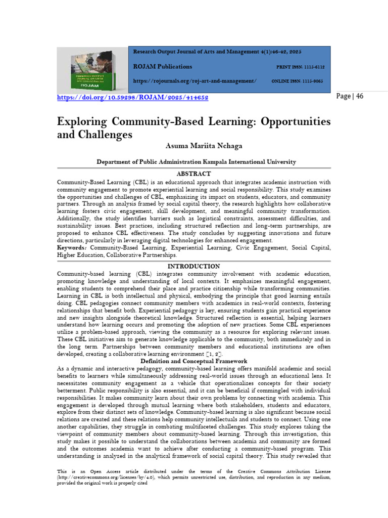 Exploring Community-Based Learning: Opportunities and Challenges (WWW - Kiu.ac - Ug) | PDF ...