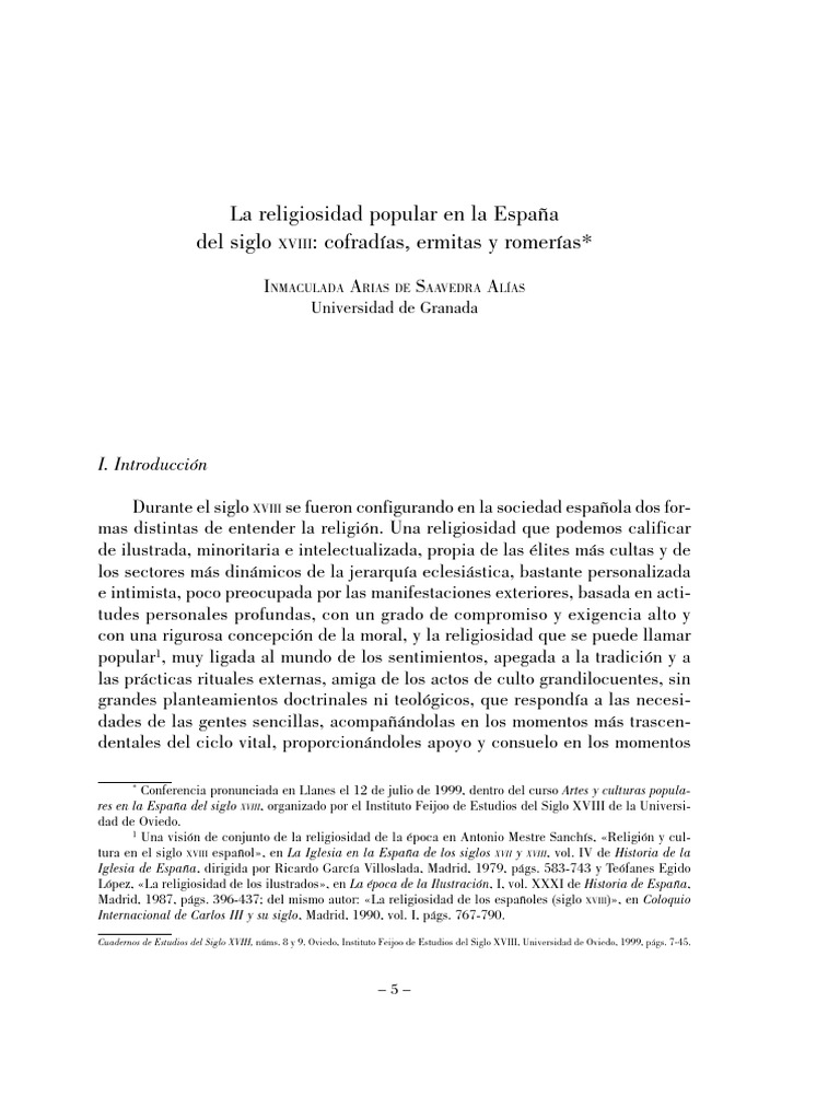 La Religiosidad Popular en La España Del XVIII. Romerías, Ermitas y ...