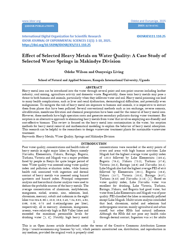 Heavy Metals Impact on Water Quality | PDF | Water Pollution | Toxic ...
