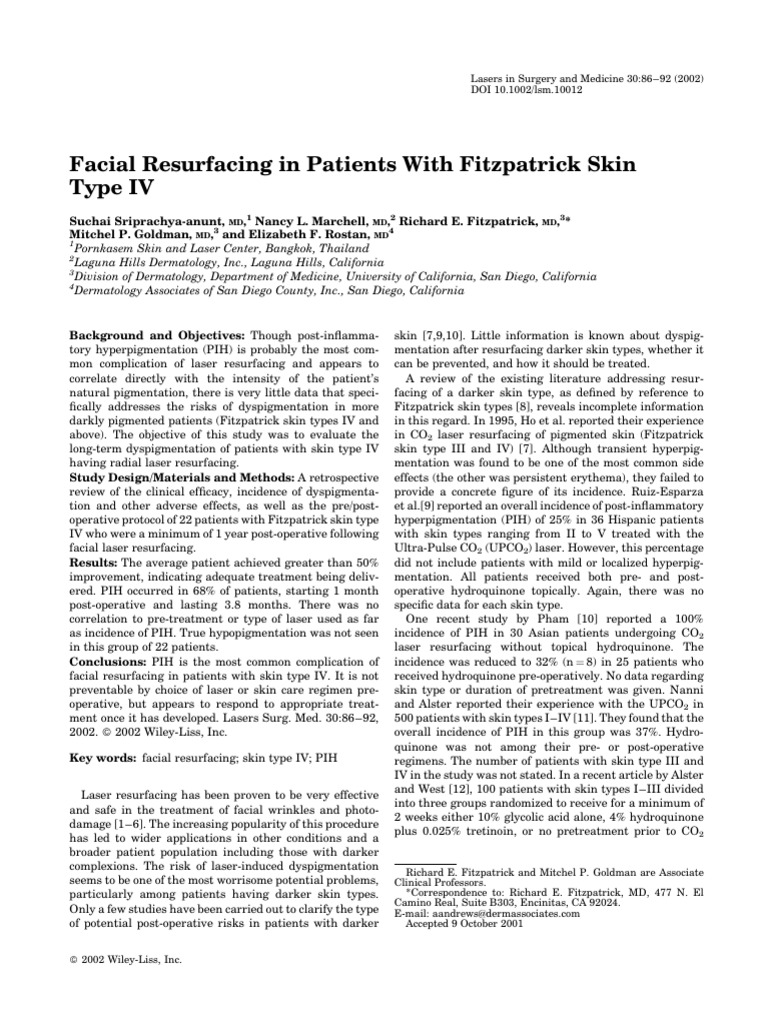 Facial Resurfacing in Patients With Fitzpatrick Skin Type | PDF ...