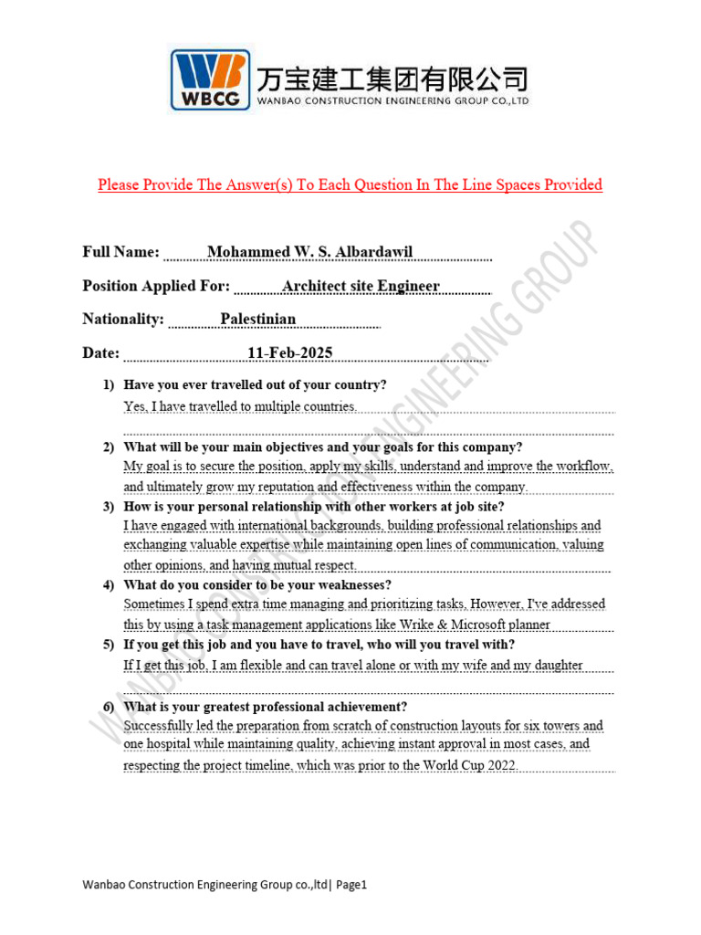 Wanbao Questionnaire - PDF | PDF | Business