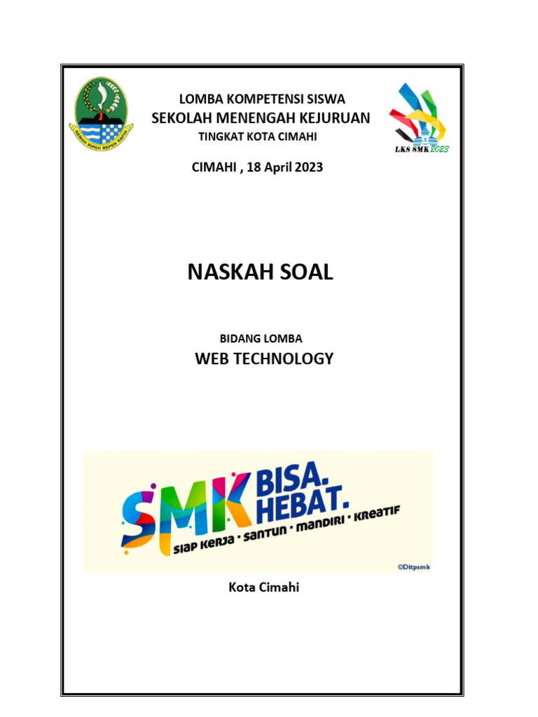 Naskah Soal Web Technology Tingkat Kota Cimahi Tahun 2023 | PDF | Login | Php