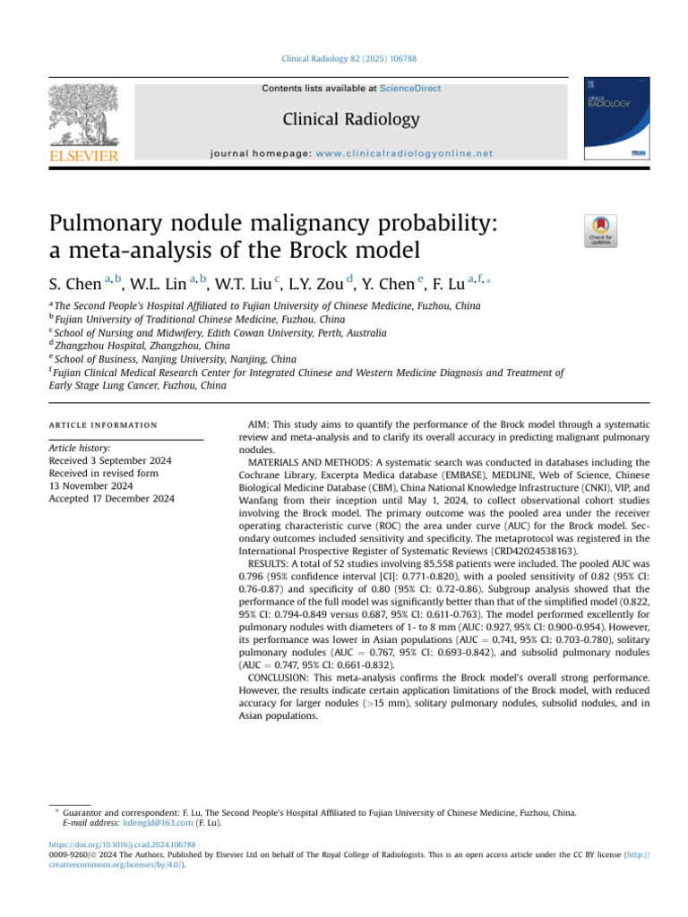 Pulmonary Nodule Malignancy Probability A Meta An | PDF | Ct Scan ...