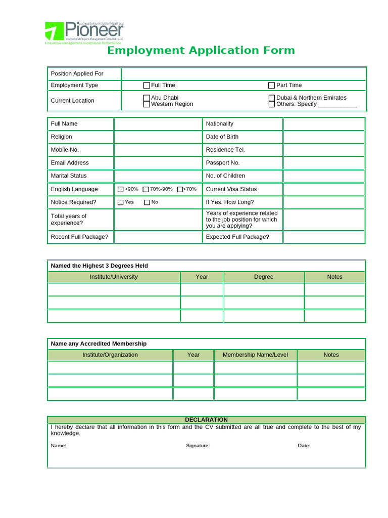 Employment Application Form PDF | PDF