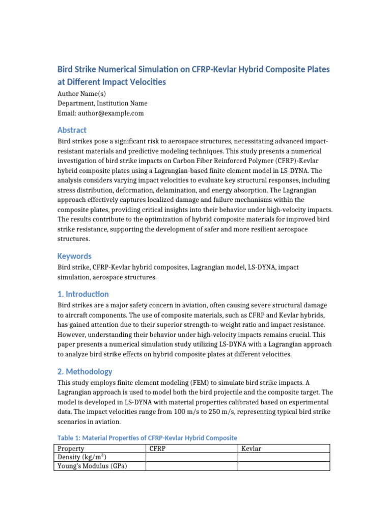 Bird Strike Simulation IEEE Format | PDF | Composite Material | Simulation