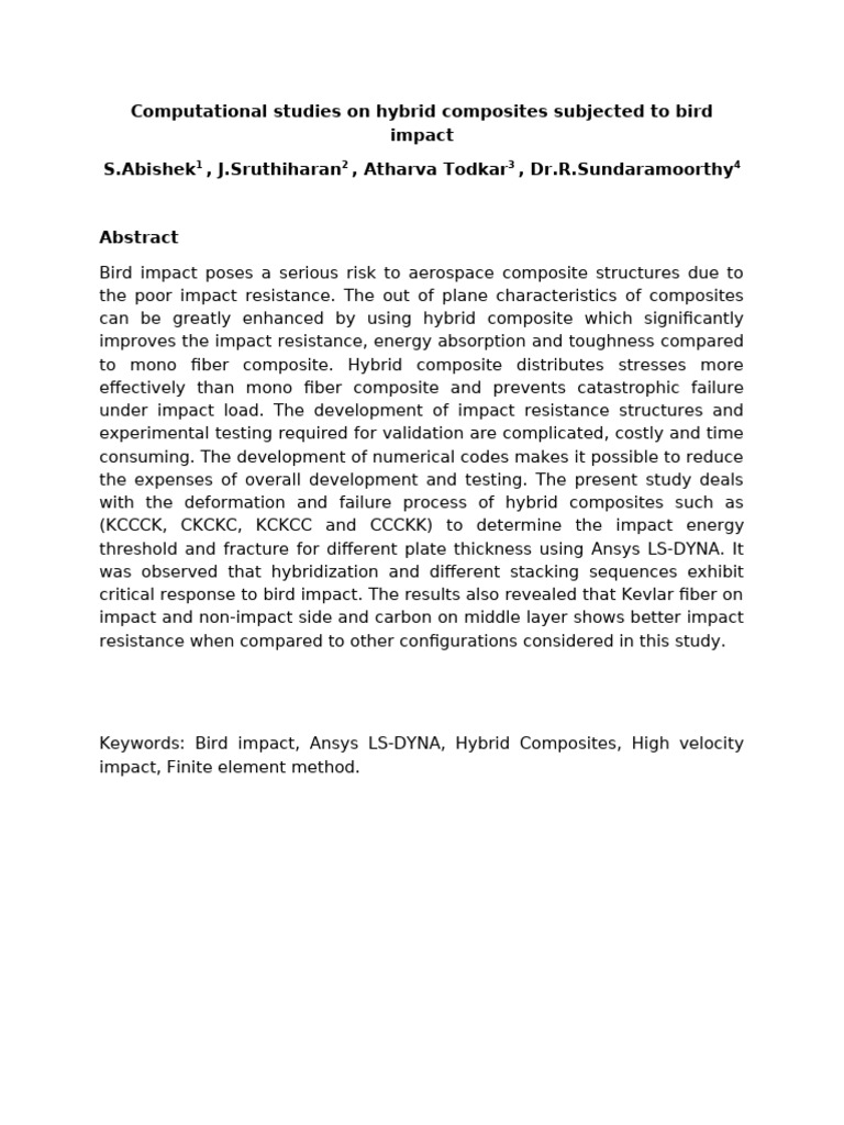 Computational Studies On Hybrid Composites Subjected To Bird | PDF