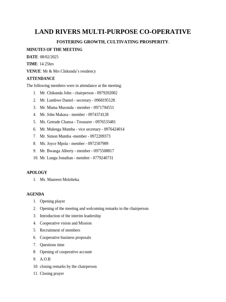 Land Rivers Multi-Purpose Co-Operative Fostering Growth, Cultivating ...