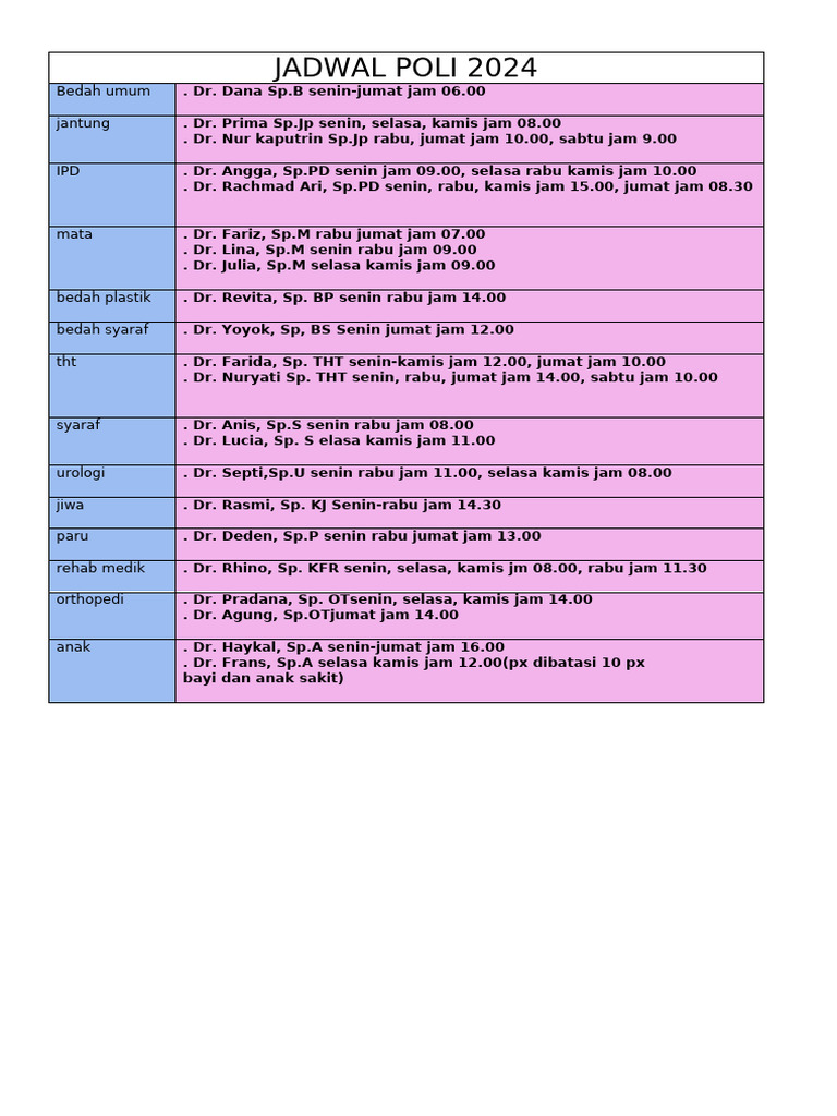 Jadwal Poli 2024 | PDF