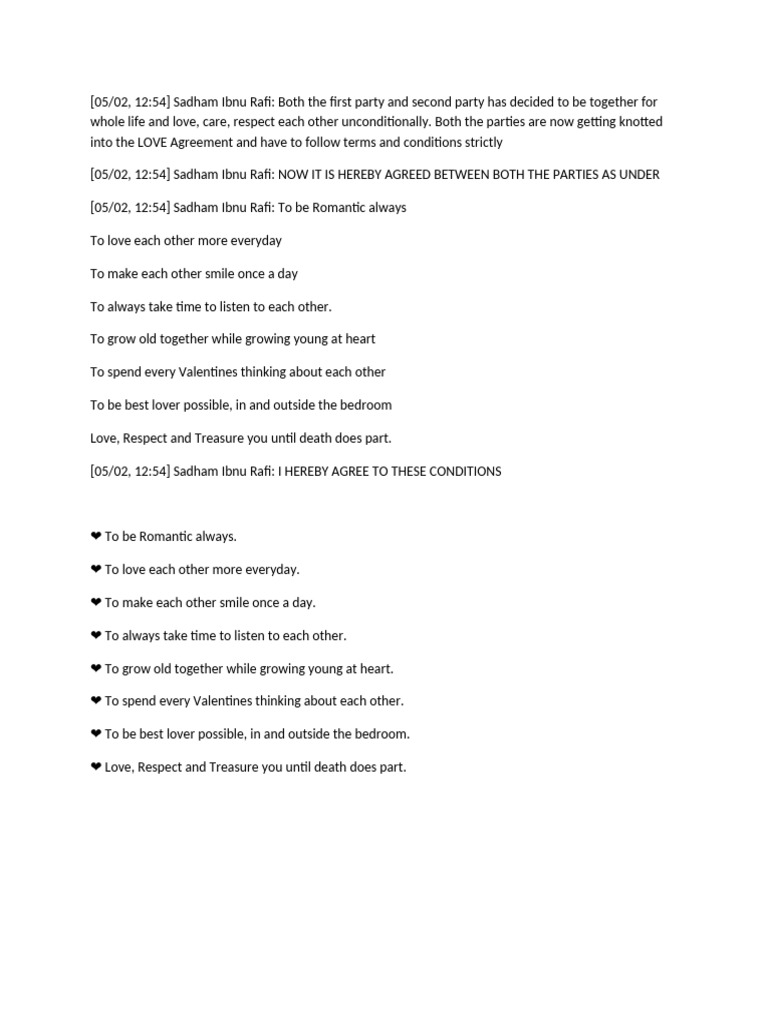 Romantic Marriage Promise Agreement | PDF