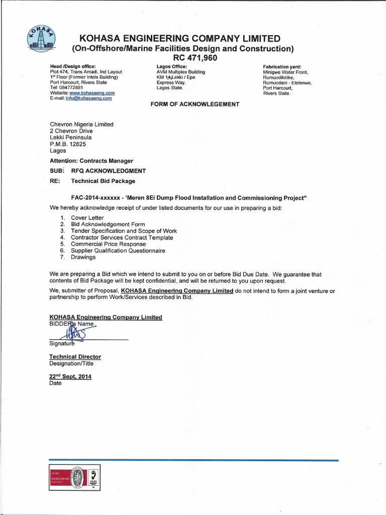 Bid Acknowledgement Form - Filled | PDF