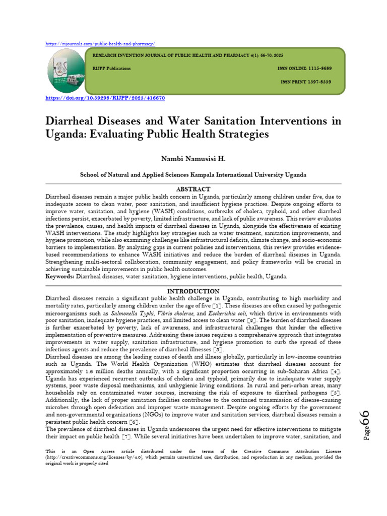 Diarrheal Diseases and Water Sanitation Interventions in Uganda ...