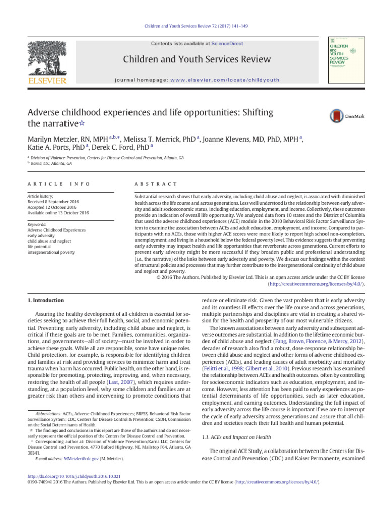 Adverse Childhood Experiences and Life Opportunities Shifting The ...