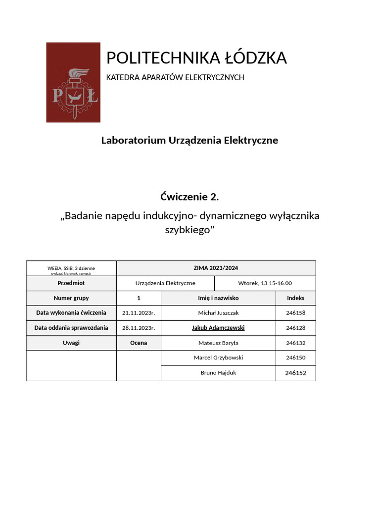 Urzadzenia Elektryczne cw2 | PDF