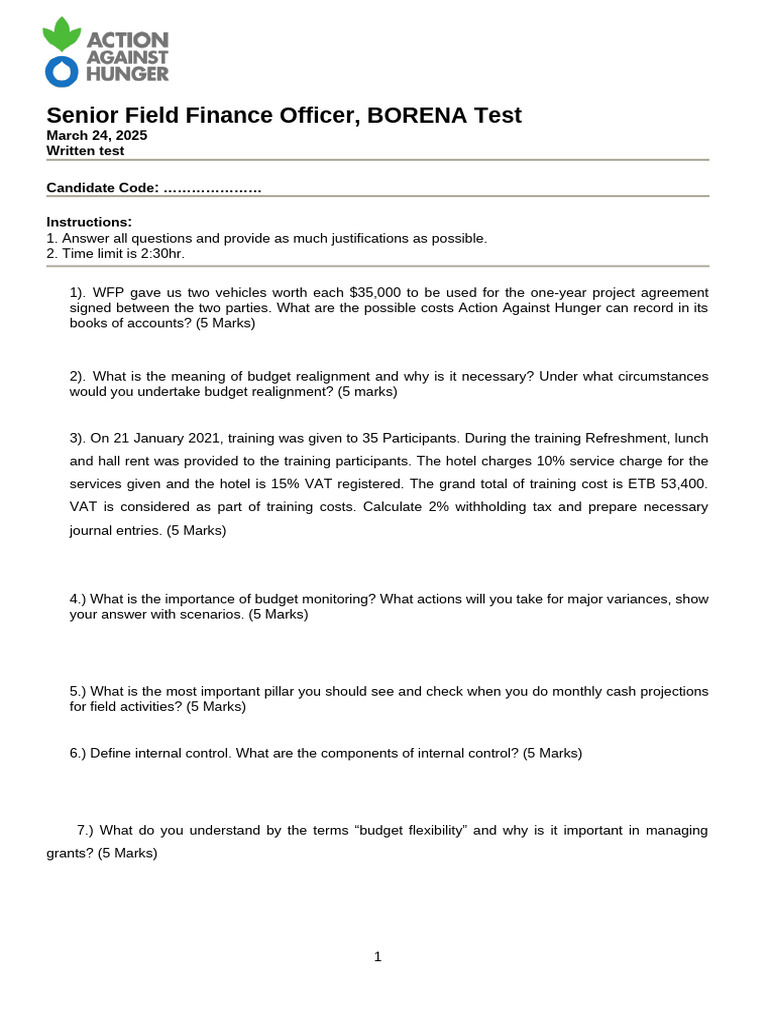 Senior Field Finance Officer Test Guide | PDF | Debits And Credits | Banks