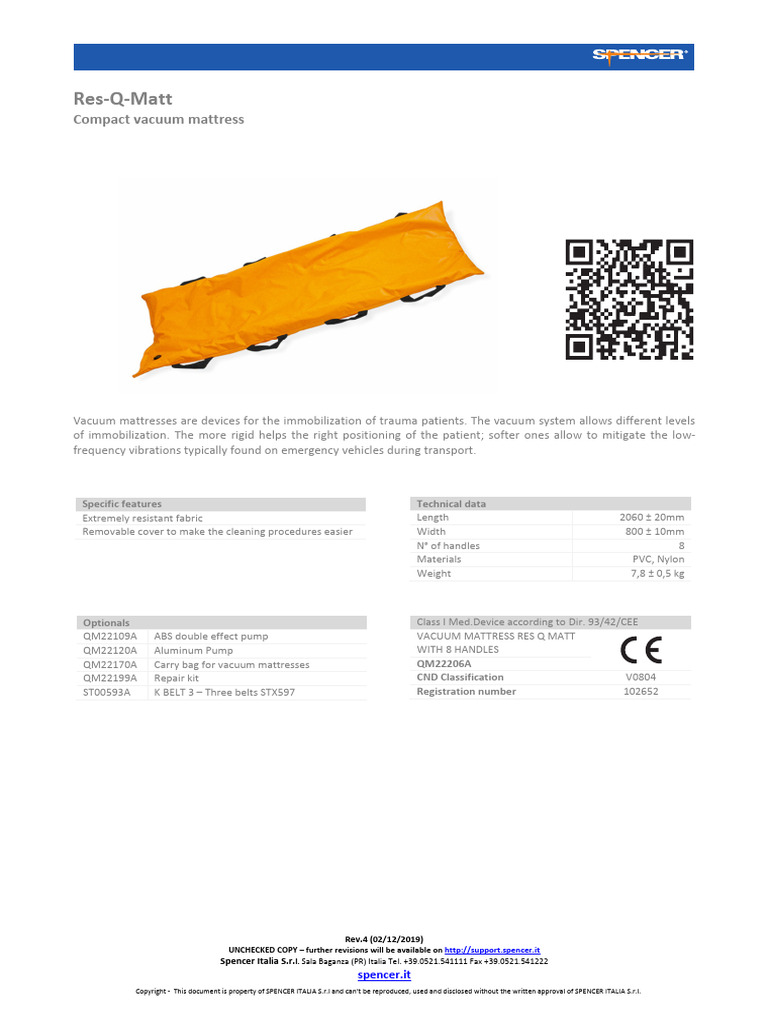 Spencer QM22206 - Vacuum Mattressen | PDF