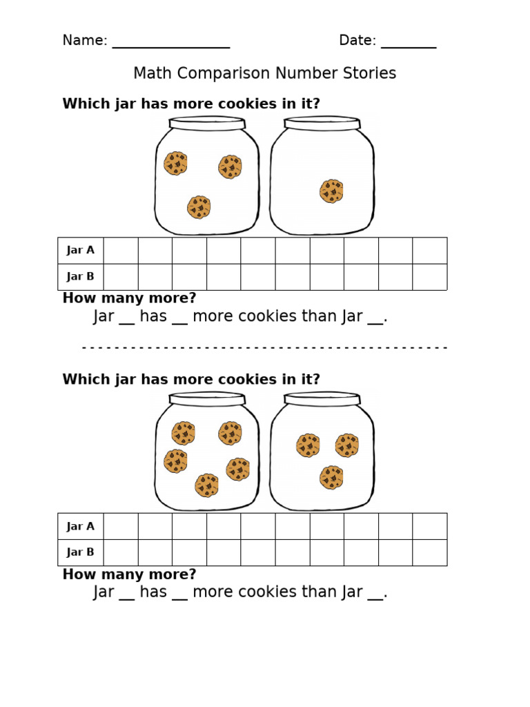 Math Comparison: Cookie Jar Stories | PDF
