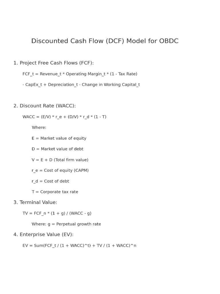 DCF Model OBDC With Formulas | PDF