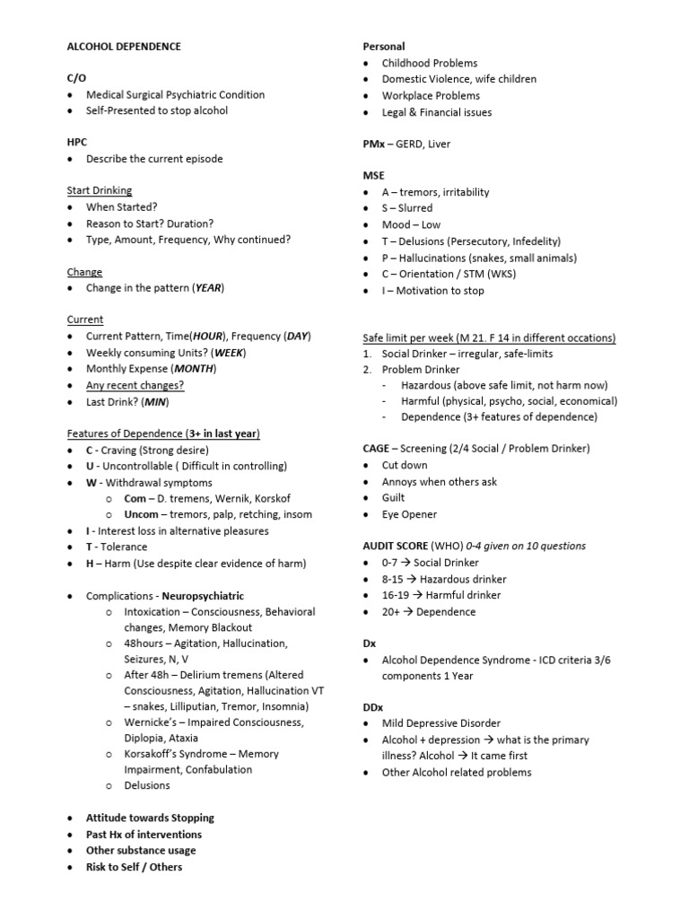 Alcohol Dependence Assessment and Management | PDF | Alcoholism ...