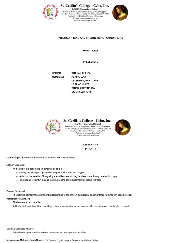 Lesson Plan of GROUP 3 - PROFED9 | PDF | Learning | Lesson Plan