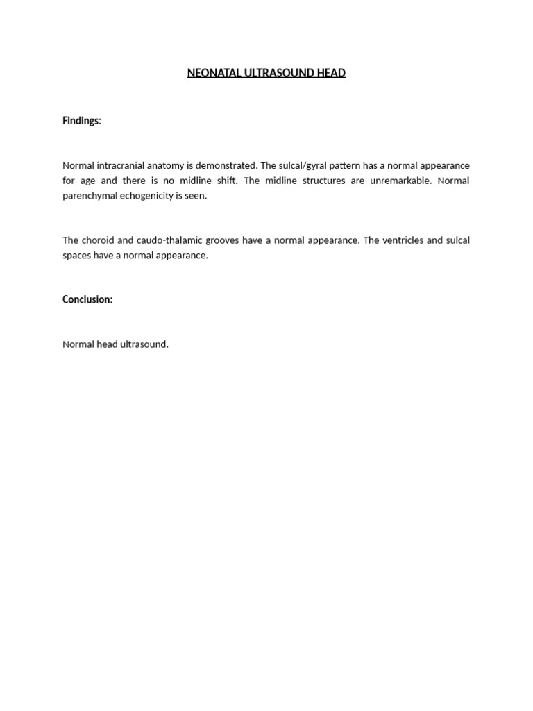 Normal Neonatal Head Ultrasound Findings | PDF