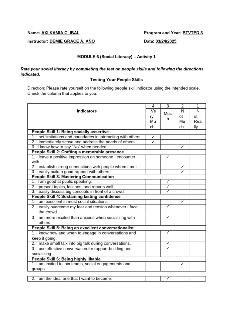 AXI KAMIA IBAL - MODULE 6 (Social Literacy) - Activities 1 & 2 | PDF ...